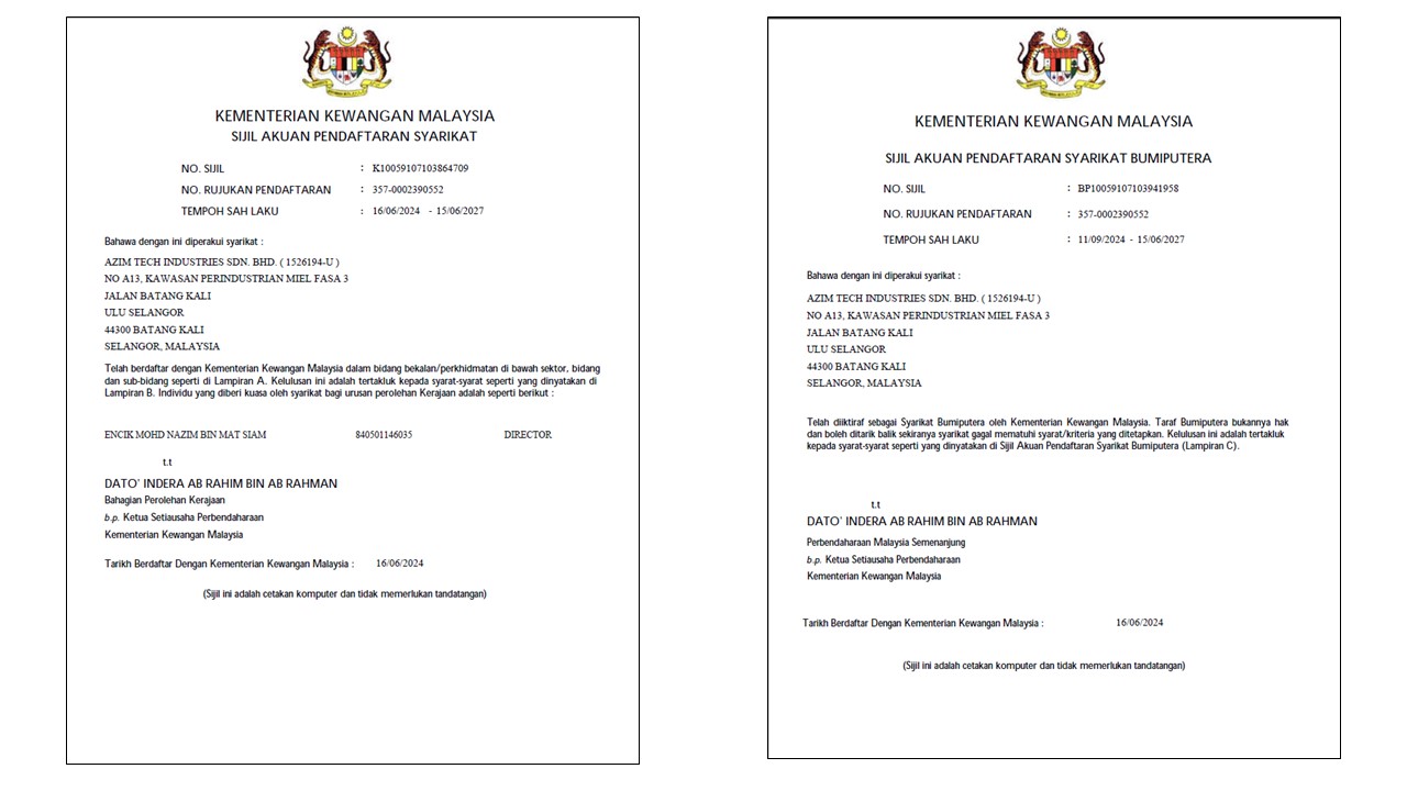 CERTIFICATION – Official Web | Azim Tech Industries Sdn Bhd
